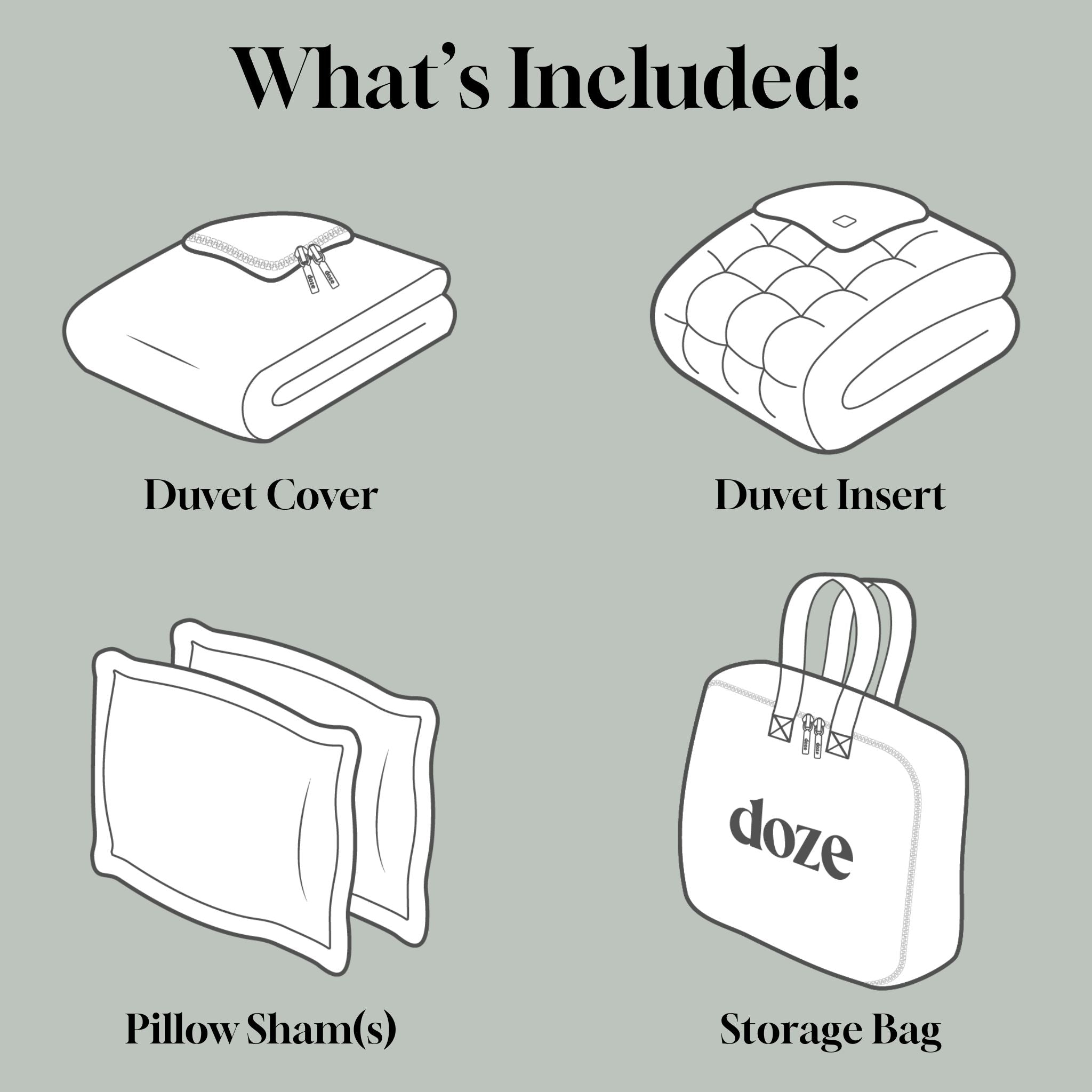 Sateen Bundle - Zipper Duvet, Corner Snaps, Pillow Shams, Insert, Bag ...